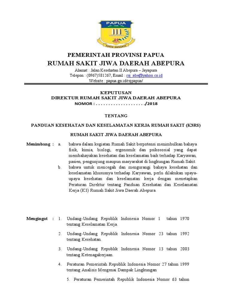 SK Kesehatan Dan Keselamatan Kerja Rumah Sakit (K3RS) | PDF