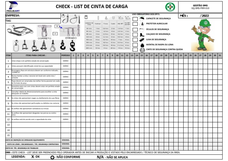 Modelo Check List Cintas GQ-SMS-FRM-010 | PDF