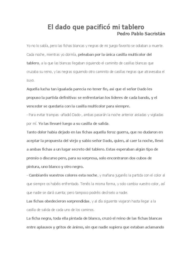 Cuento El Dado Que Pacificó Mi Tablero | PDF