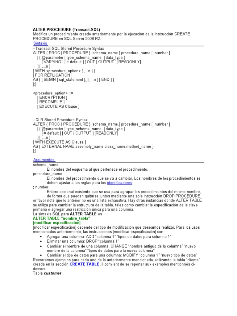 Alter Procedure | PDF | SQL | Tabla (base de datos)
