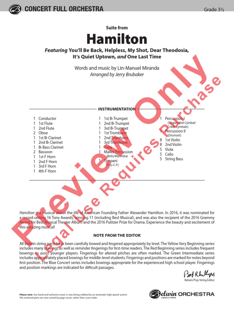 ALF45858 Lin Manuel Miranda Jerry Brubaker Full Orchestra Hamilton ...