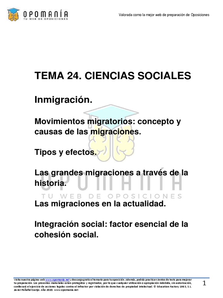 Tema 24. Inmigracion. Movimientos Migratorios. | PDF | Migración humana | Economias