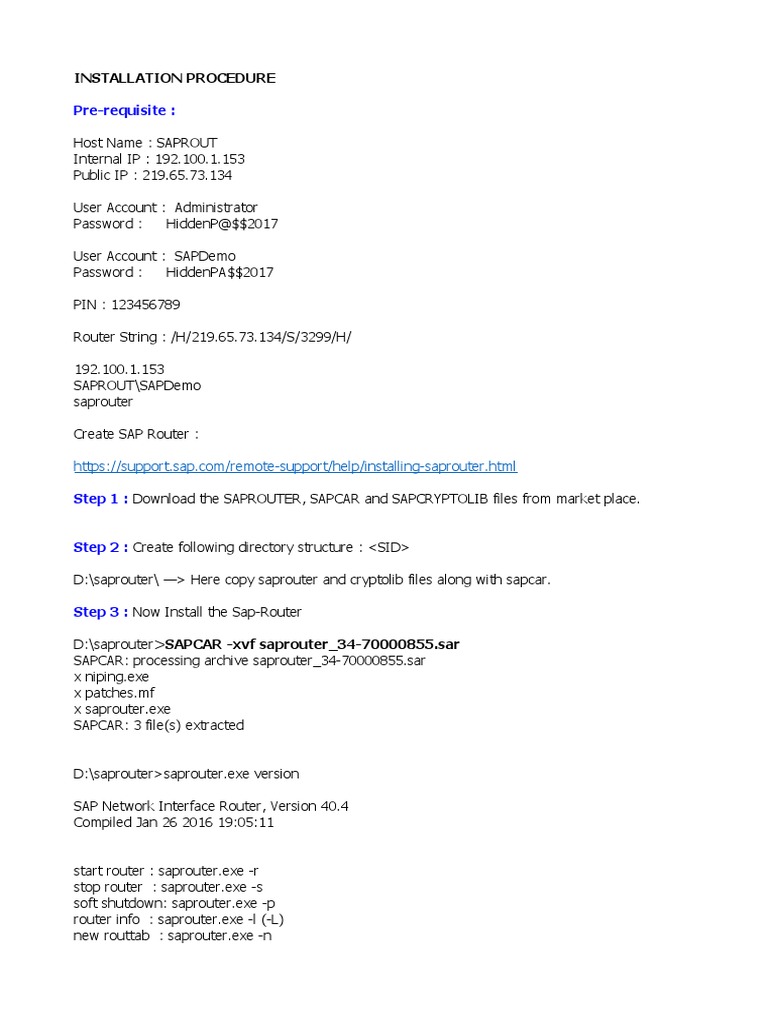 Create SAP Router | PDF | Router (Computing) | Computer File
