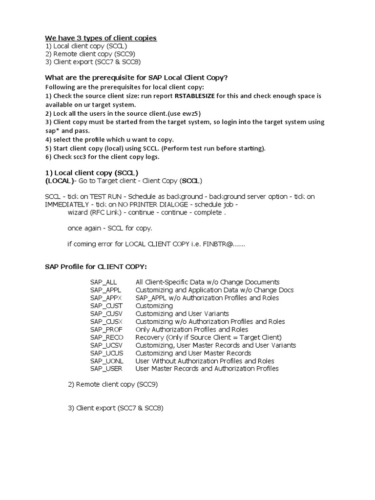 All About Client Copy - Local, Remote, Import - Export | PDF ...