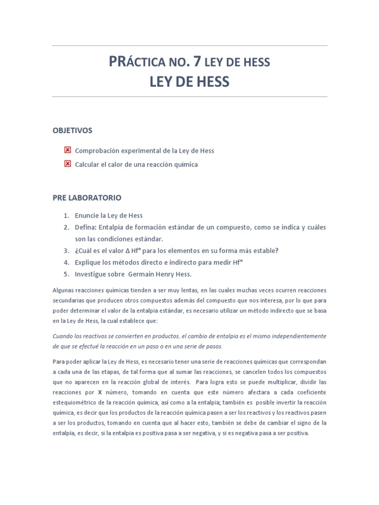 Ley de Hess: Experimento y Cálculos | PDF | Entalpía | Reacciones químicas