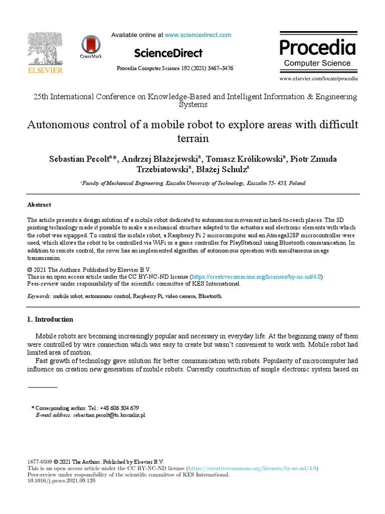 Autonomous Control of A Mobile Robot To Explore Areas With Difficult | PDF