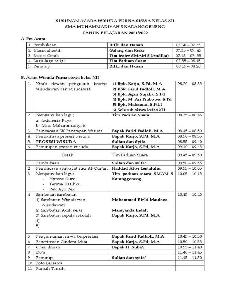 Susunan Acara Wisuda Purna Siswa Kelas Xii | PDF