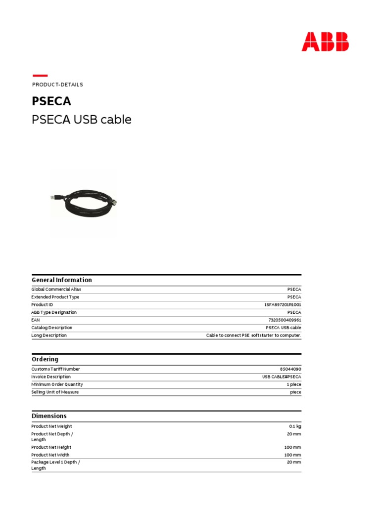 PSECA USB Cable Technical Specifications and Ordering Details | PDF ...