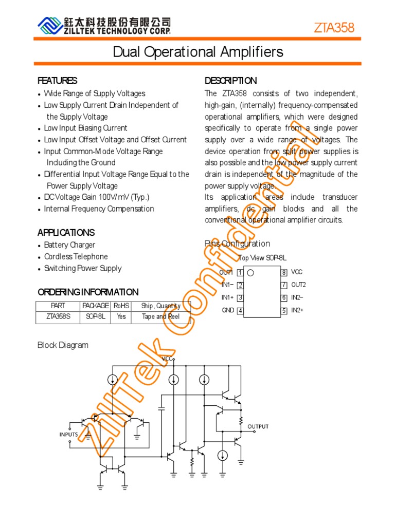 Zta 358 | PDF | Operational Amplifier | Amplifier