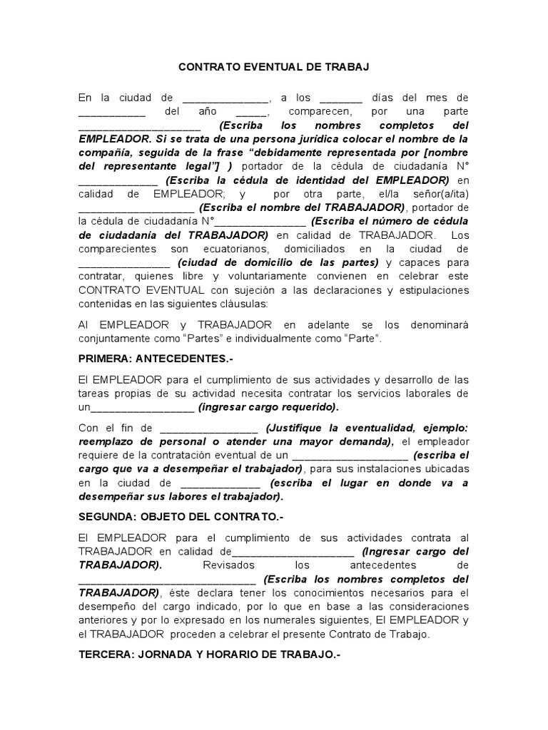 Contrato Eventual de Trabajo | PDF | Salario | Relaciones laborales
