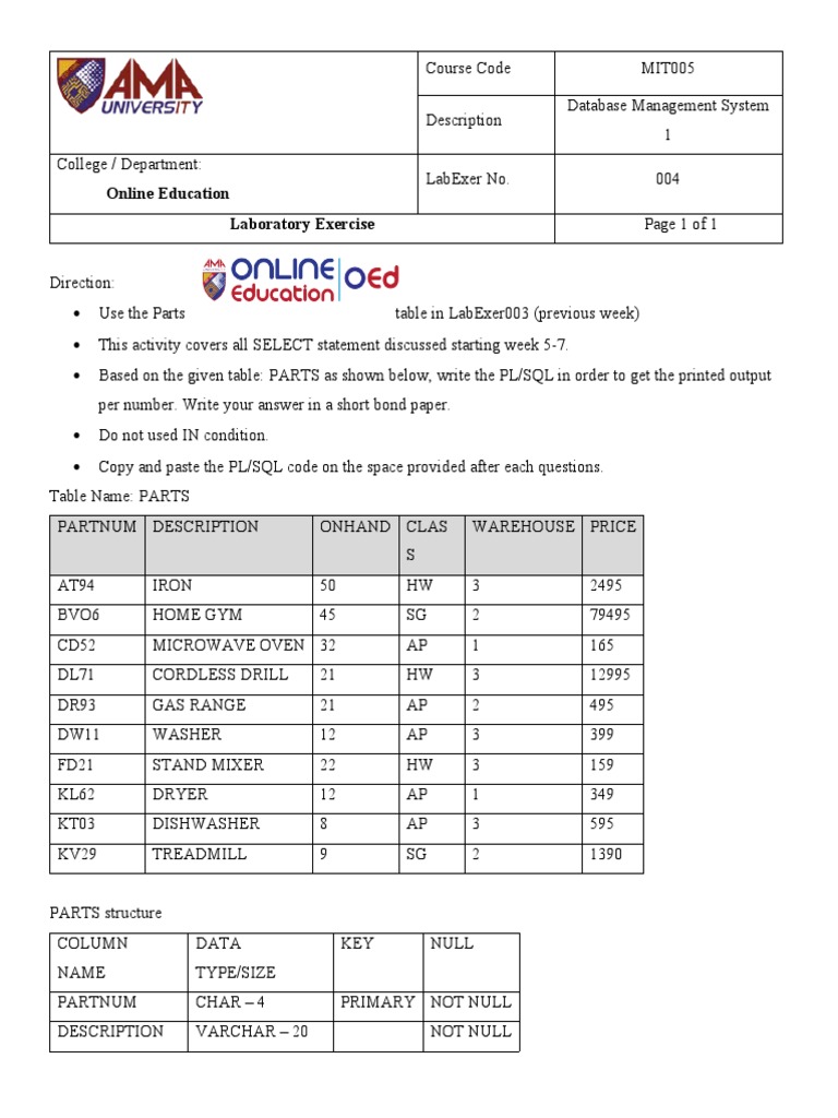 Selecting data from parts table | PDF | Pl/Sql | Data