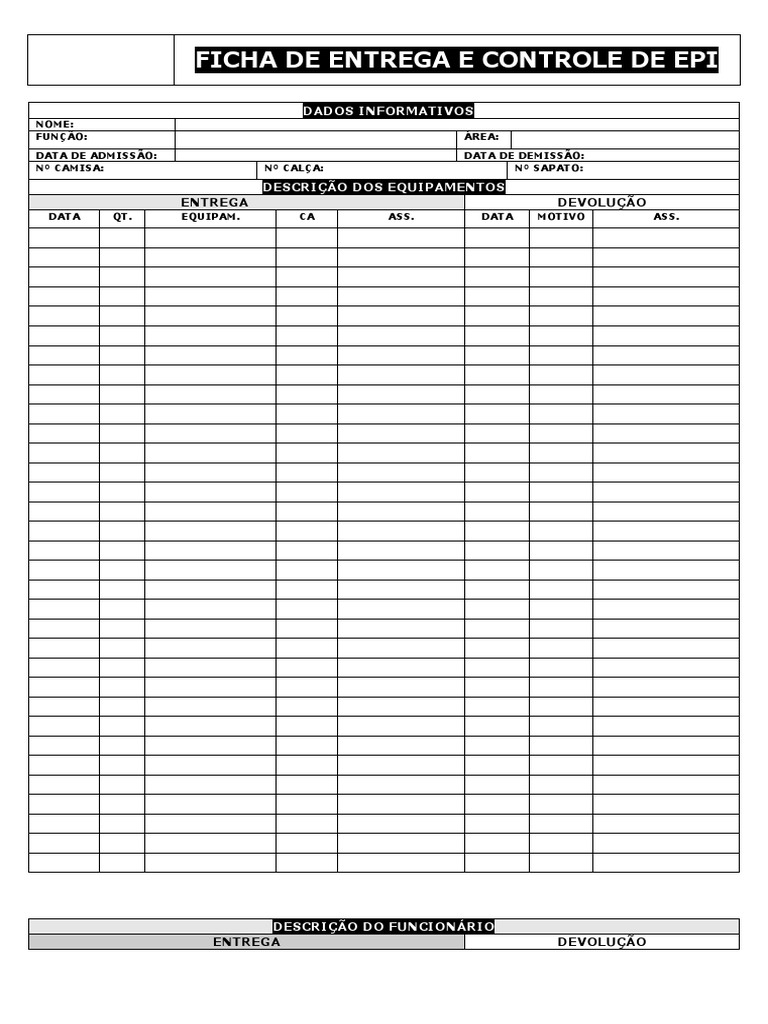 Modelo de Ficha de EPI - ATUALIZADA | PDF