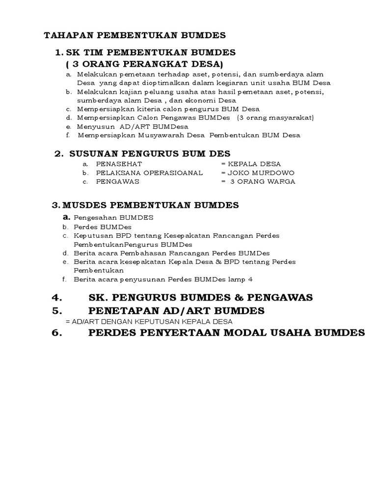 Tahapan Pembentukan Bumdes | PDF
