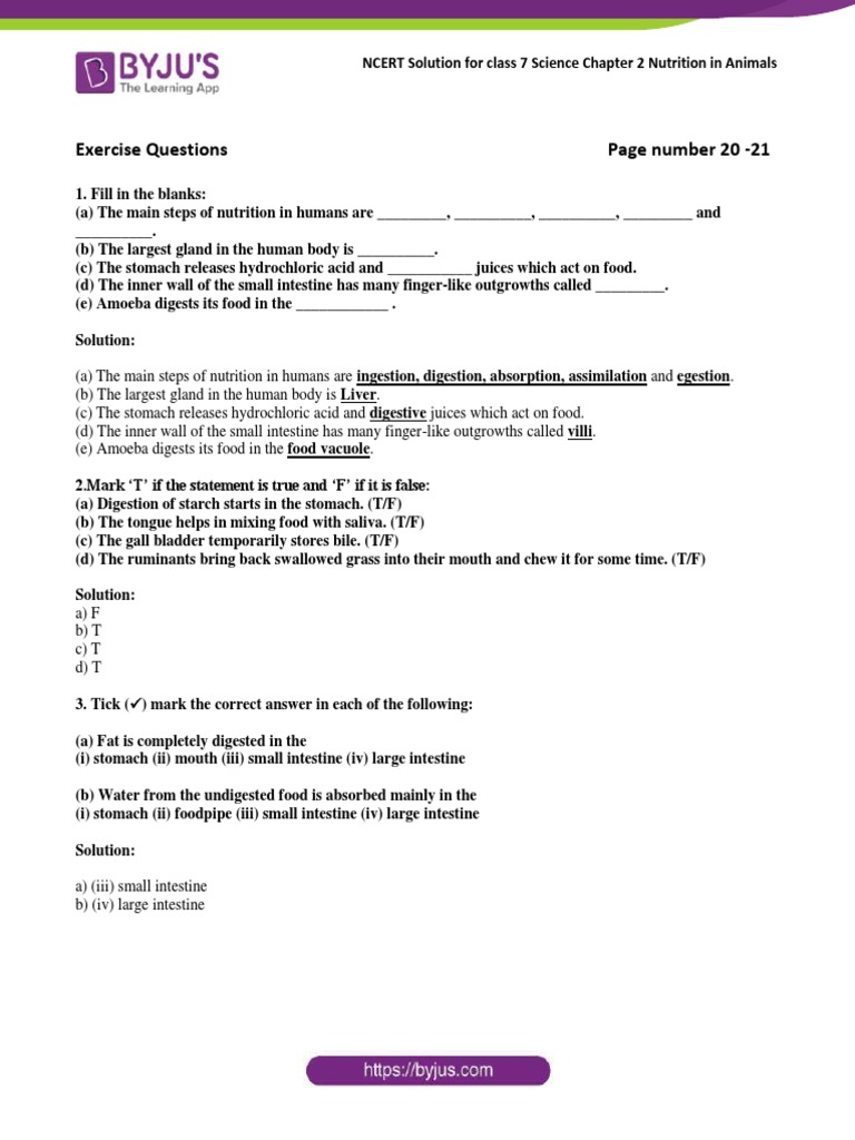 NCERT Solutions for Class 7 Science Ch 2 | PDF | Digestion | Small ...