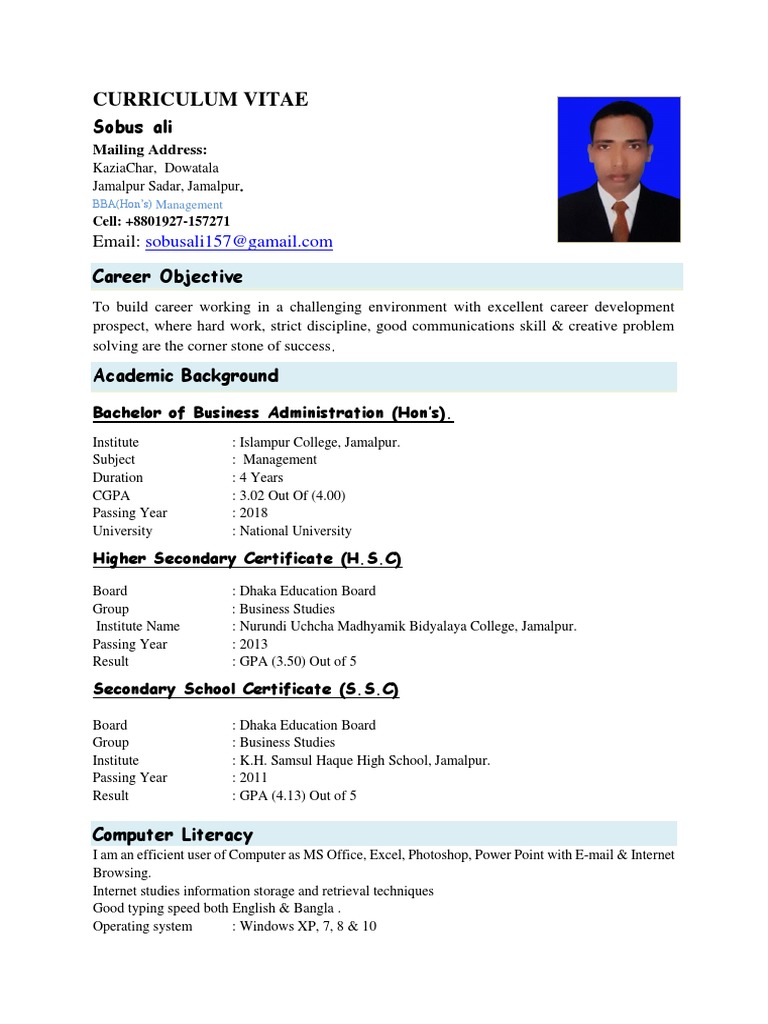 CV of Sobuj Ali. | PDF | Communication | Computing