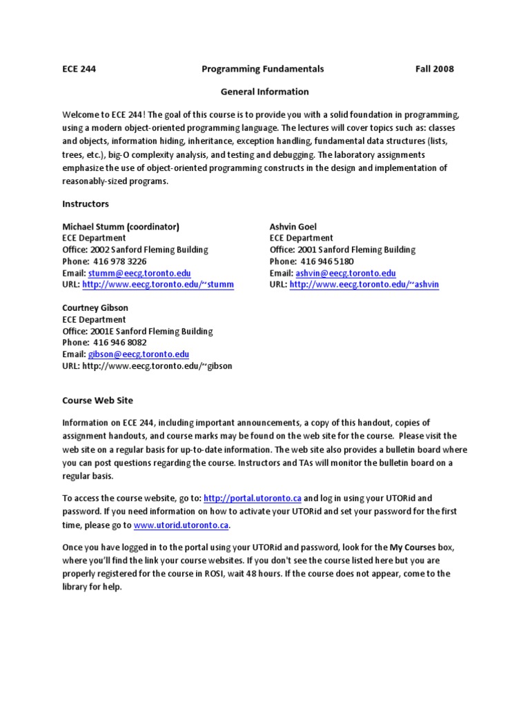 ECE244 - Syllabus Programming Fundementals | PDF | Email Spam | Email