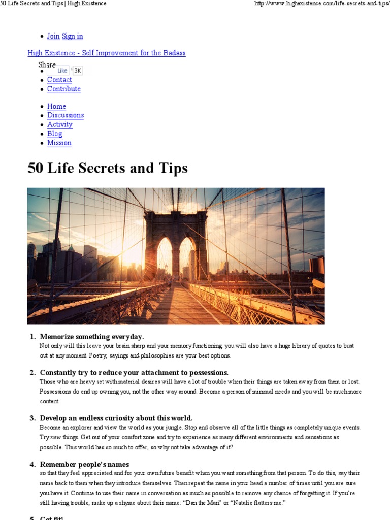 50 Life Secrets and Tips - High Existence | PDF | Dream | Thought