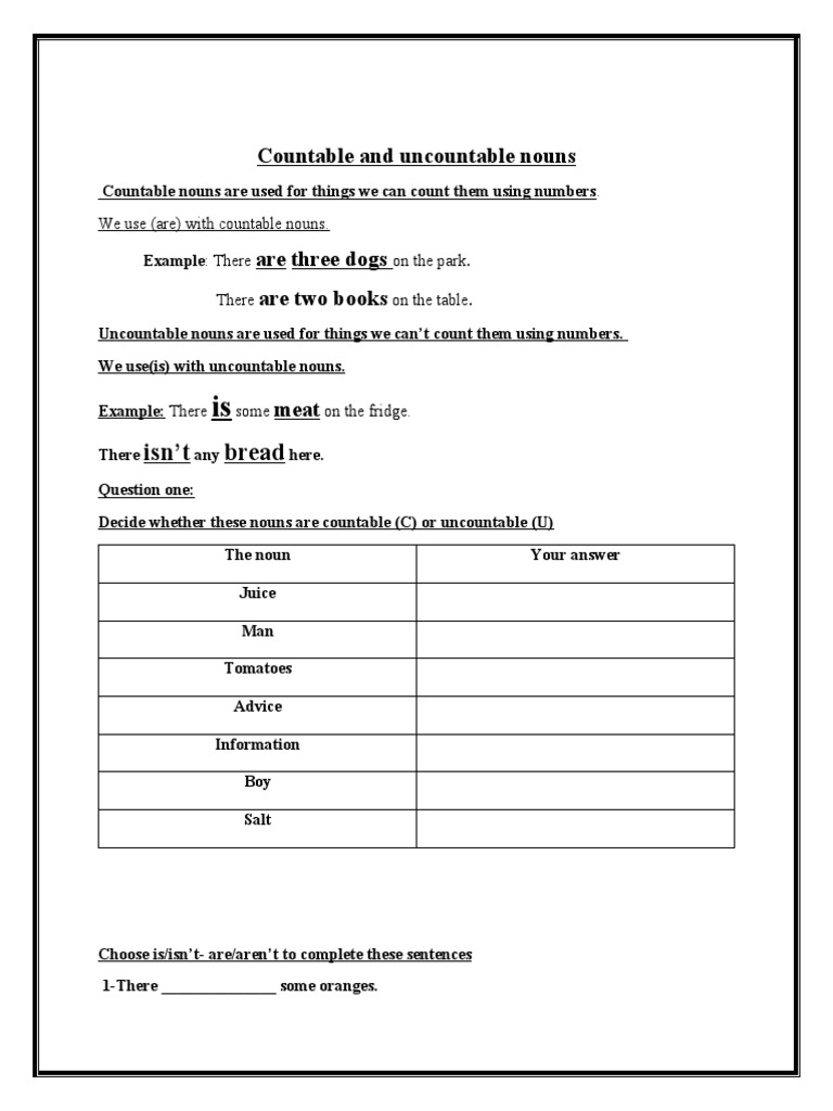 Countable vs Uncountable Nouns Guide | PDF | Language Arts & Discipline ...