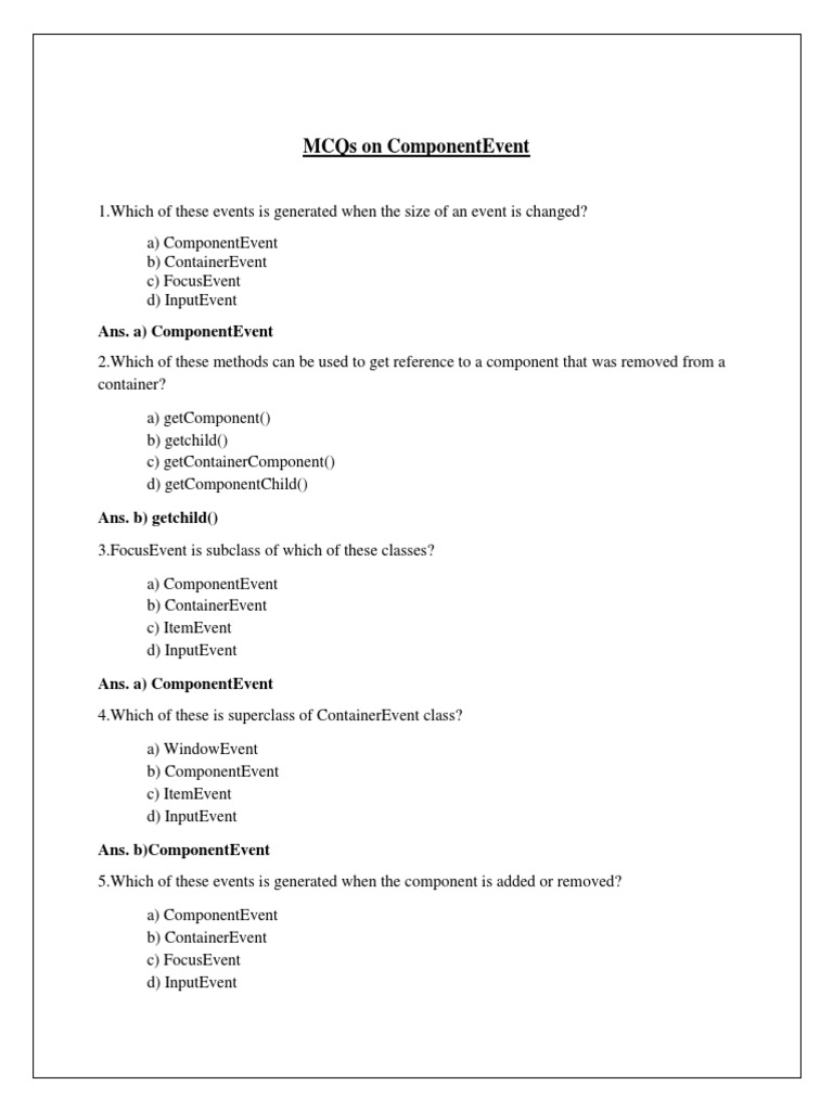 Ajp Componentevent Mcq Pdf Class Computer Programming Inheritance Object Oriented 