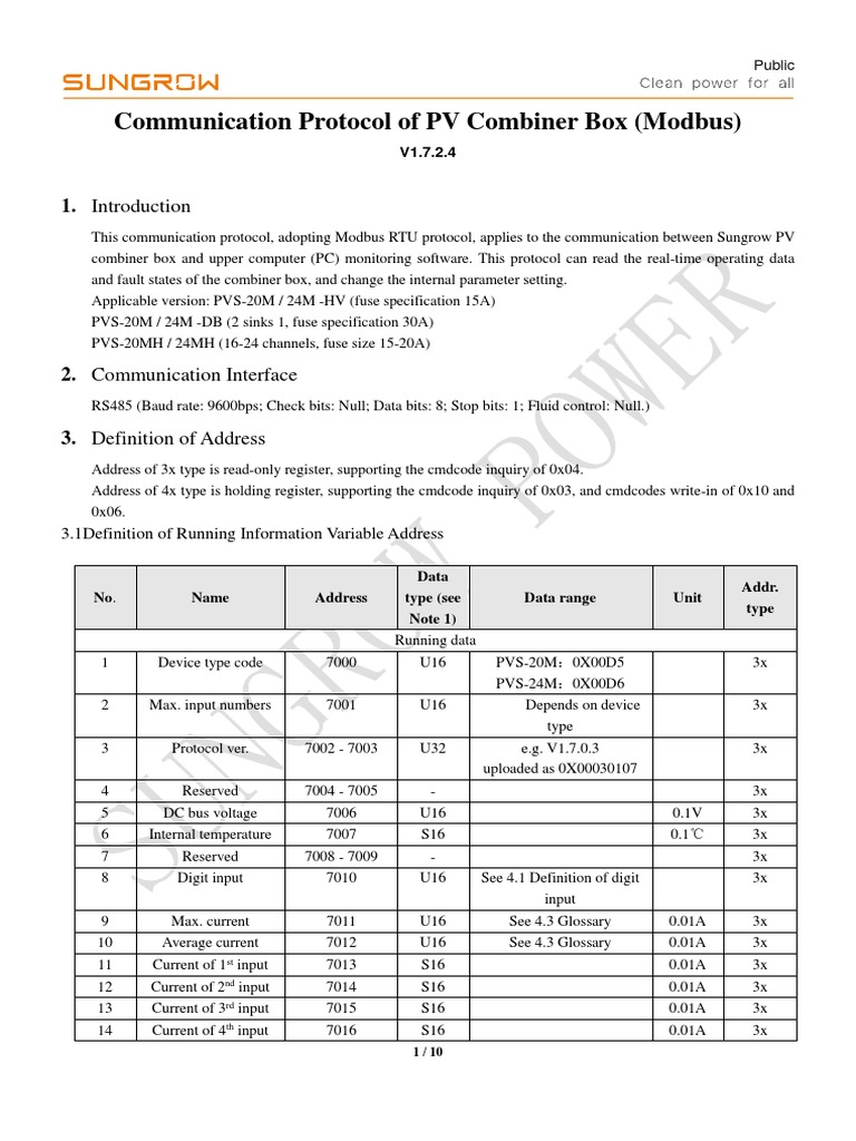 TI - 20210105 - PV20 & PV24 Combiner Box - Communication Protocol - V11 - EN. | PDF | Bit ...