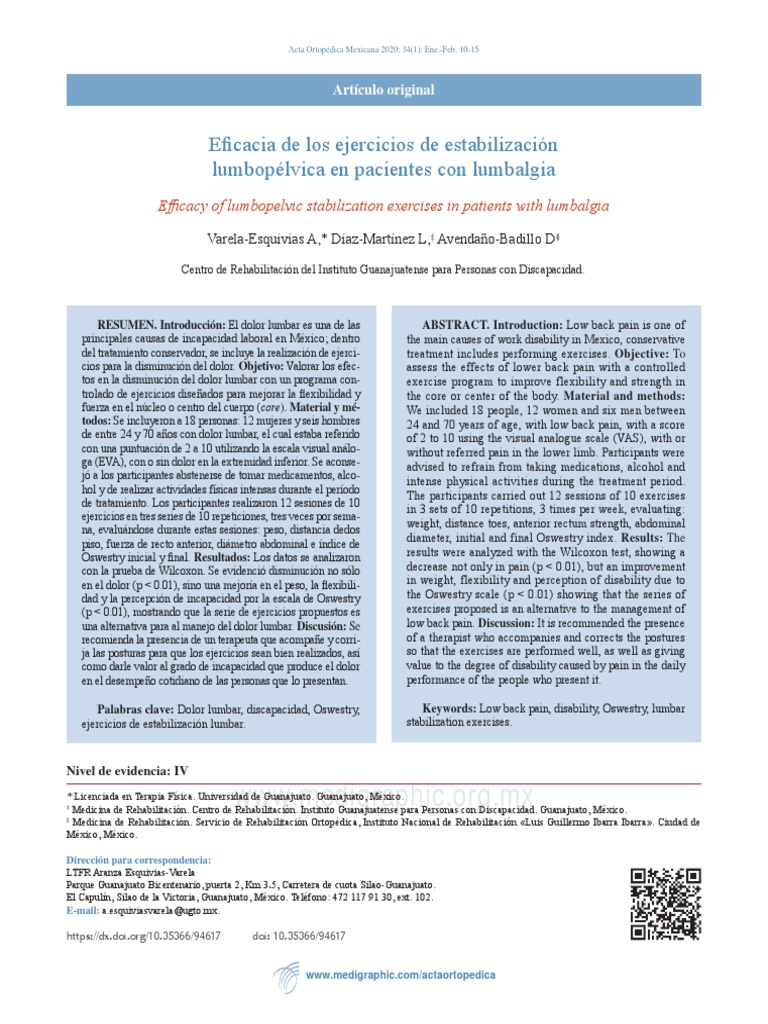 Eficacia de Los Ejercicios de Estabilización Lumbopélvica en Pacientes ...