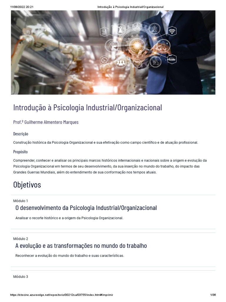 AULA 1 - Introdução À Psicologia Industrial - Organizacional | PDF ...