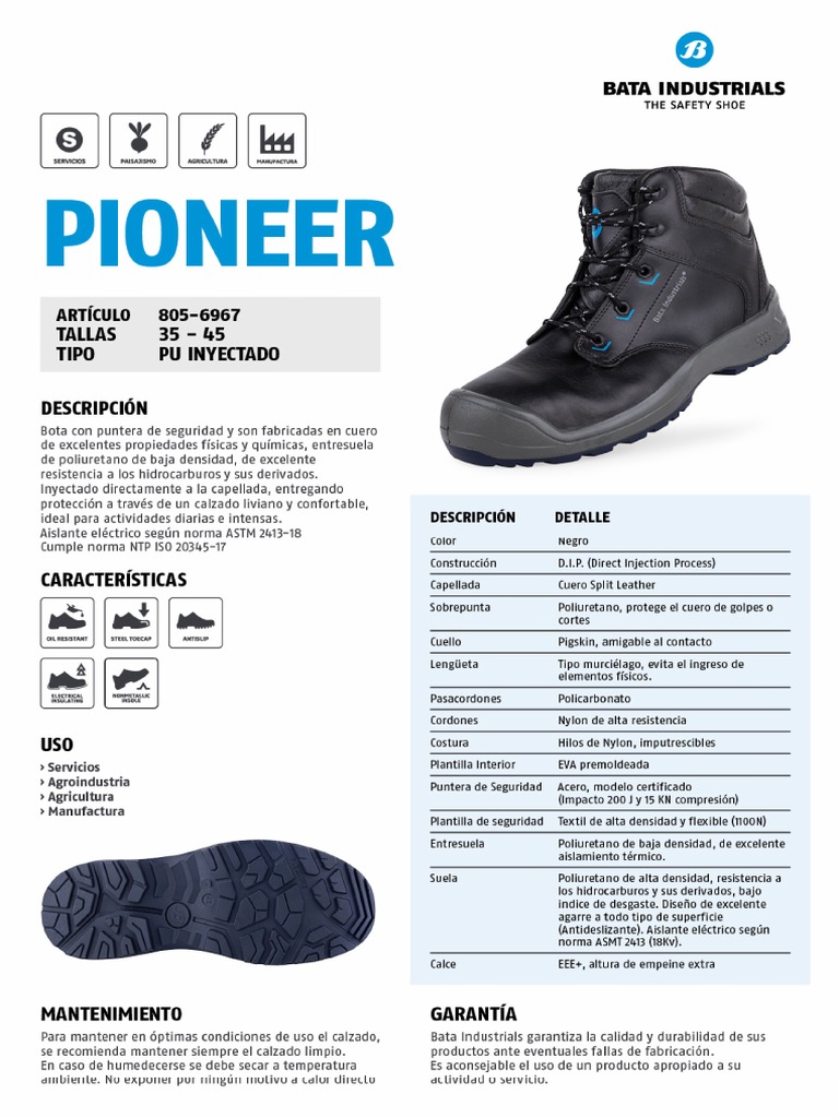 Ficha Tecnica de Bota Dielectrica Bata Modelo Pionner | PDF