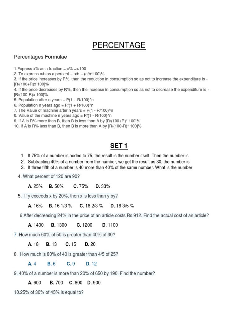 Percentages Questions | PDF | Voting | Percentage