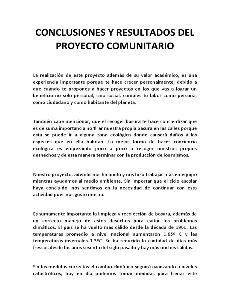 Conclusiones y Resultados Del Proyecto Comunitario | PDF