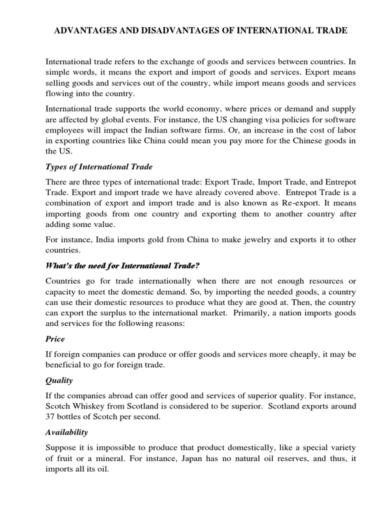 Pros and Cons of International Trade | PDF | Comparative Advantage ...