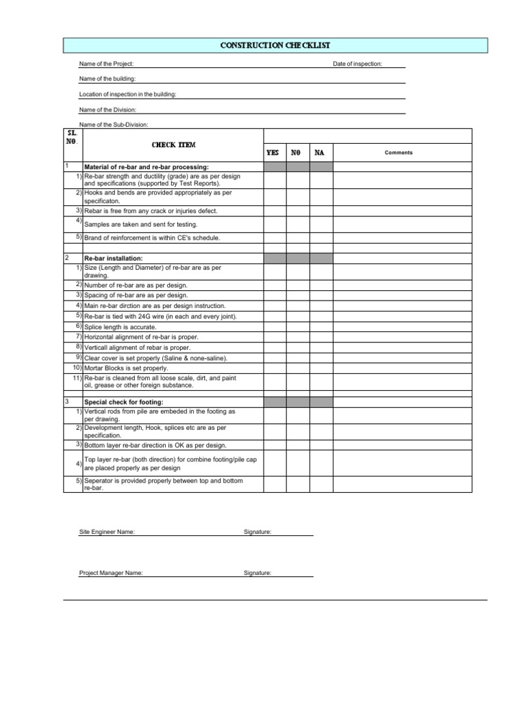 Rebar Checklist | PDF | Materials | Structural Engineering