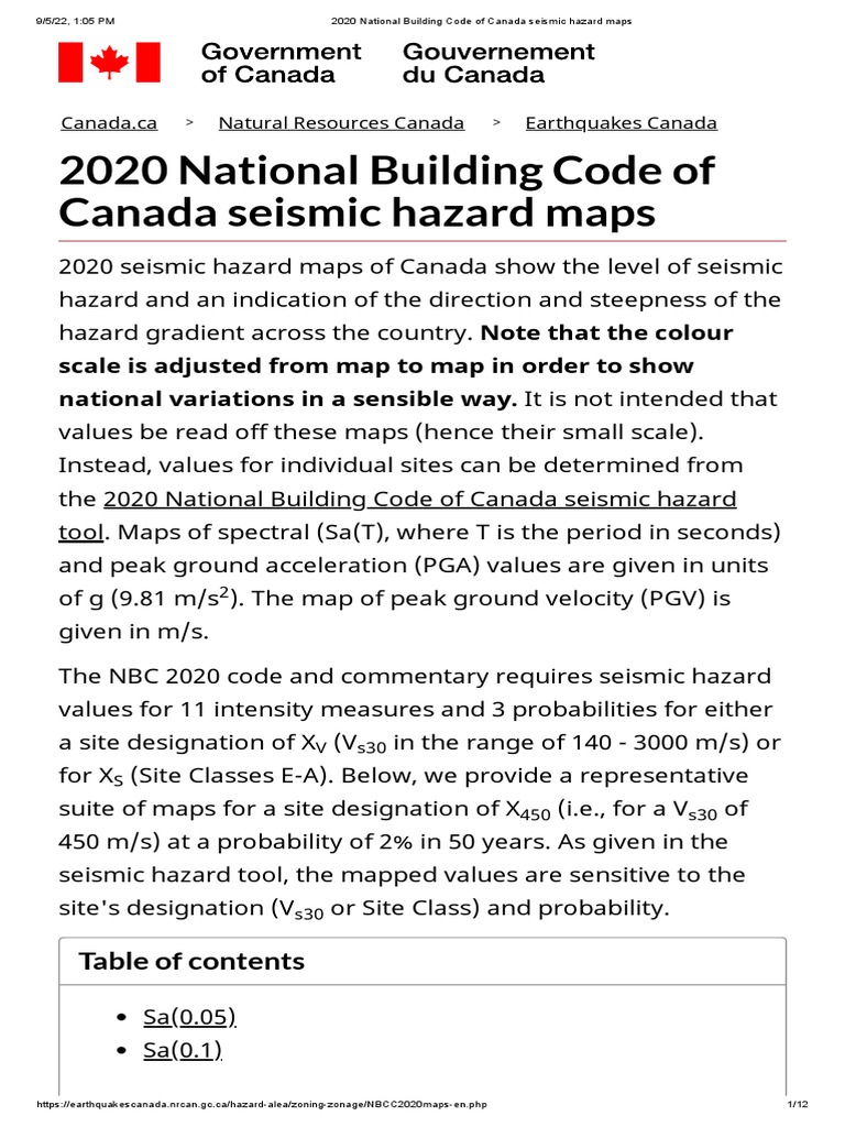 2020 National Building Code of Canada Seismic Hazard Maps | Download ...