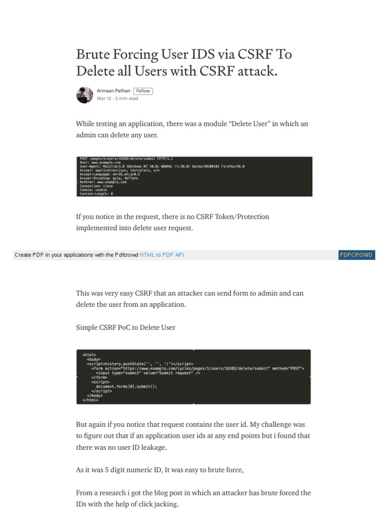 Brute Forcing User IDS Via CSRF To Delete All Users With CSRF Attack ... Brute Forcing User IDS Via CSRF To Delete All Users With CSRF Attack ...