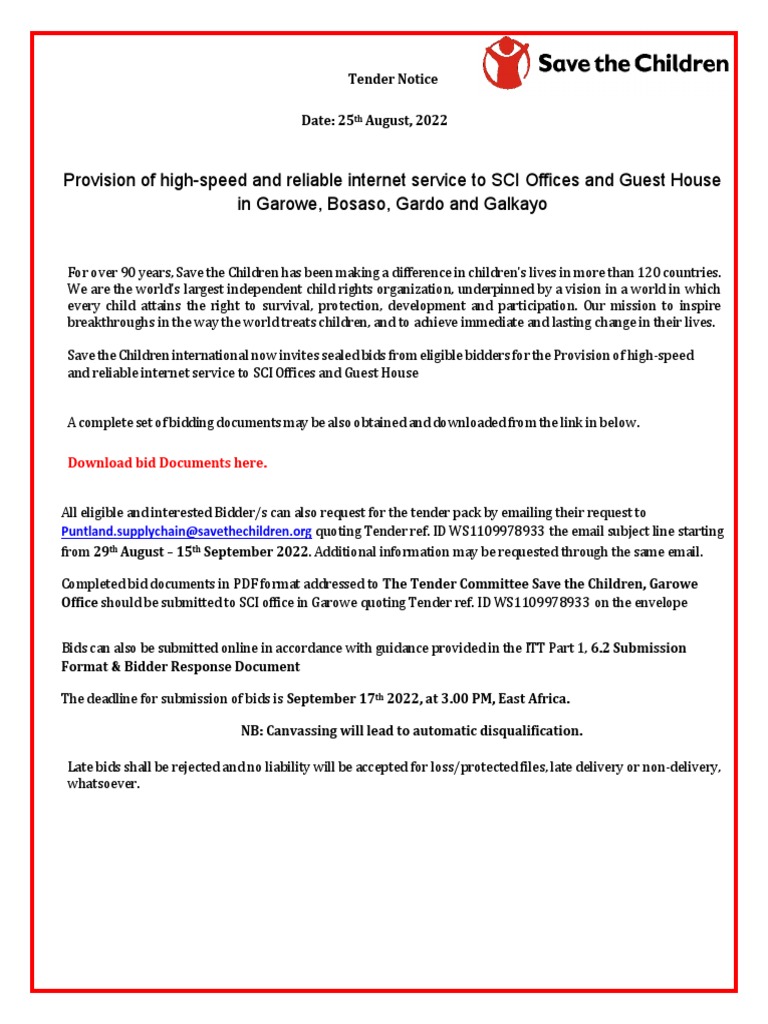 Tender Notice For Internet Services | PDF