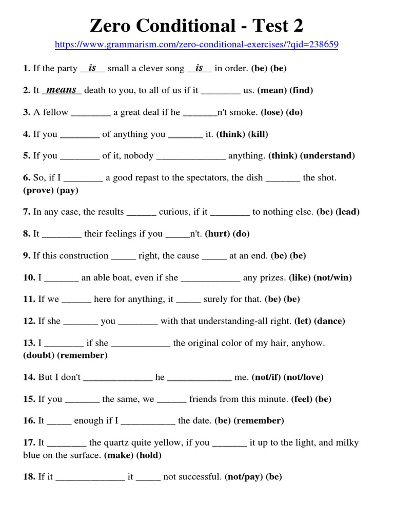 Grammarism Zero Conditional Test 2 1156550 | PDF