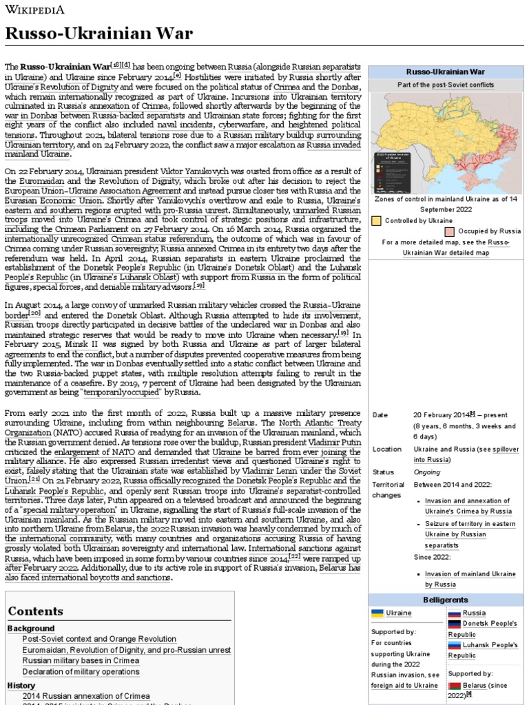 Russo-Ukrainian War - Wikipedia | PDF | Annexation Of Crimea By The ...