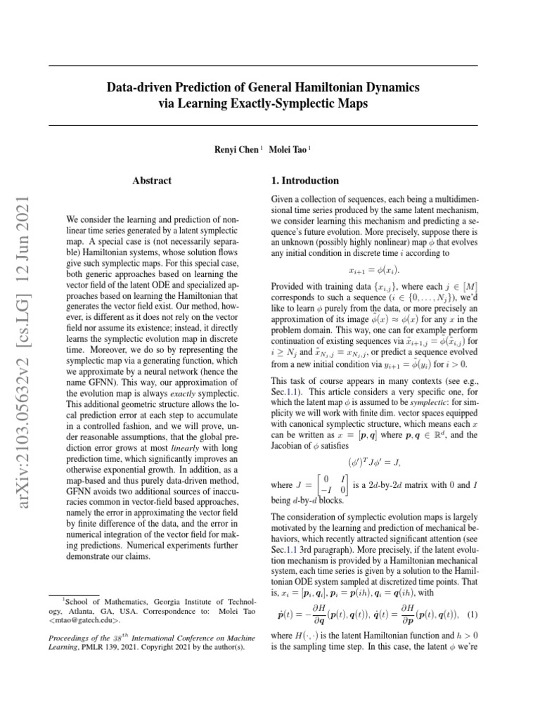 Data-Driven Prediction of General Hamiltonian Dynamics Via Learning ...