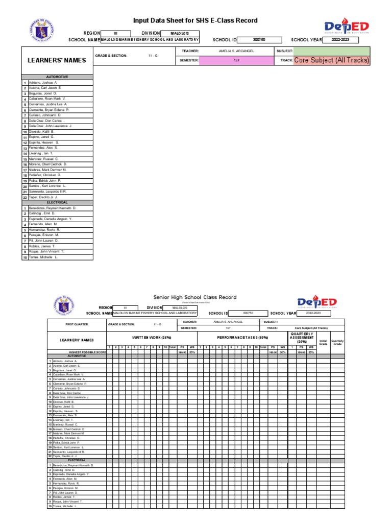 11 G - SHS E Class Record 2016 | PDF