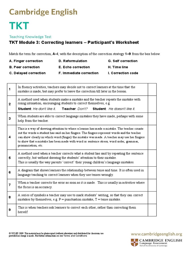 TKT Module 3 Correcting Learners | PDF | Teachers | Learning