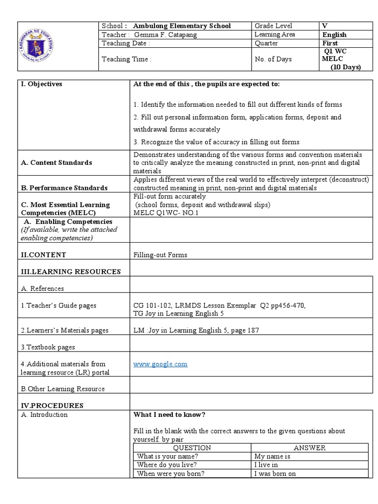 English DLL Q1 W1 | Download Free PDF | Clause | Linguistics