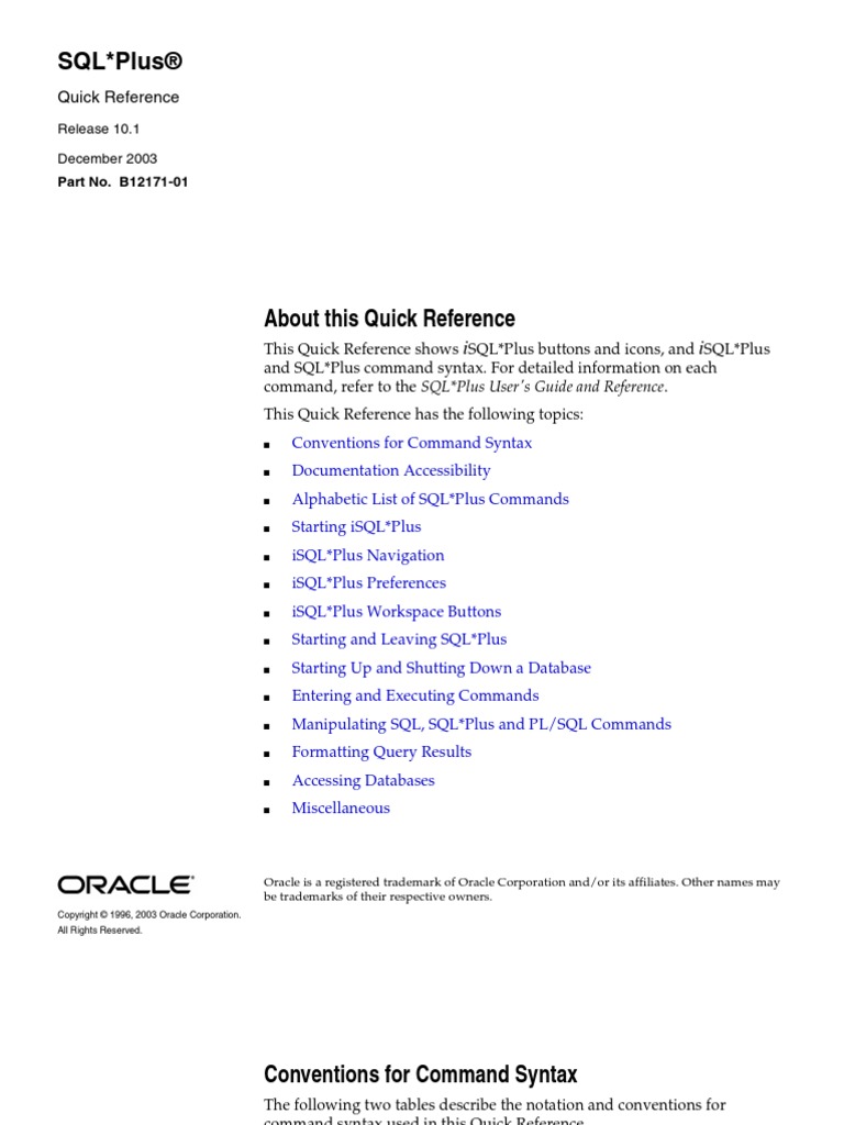 SQL Plus®: Quick Reference | PDF