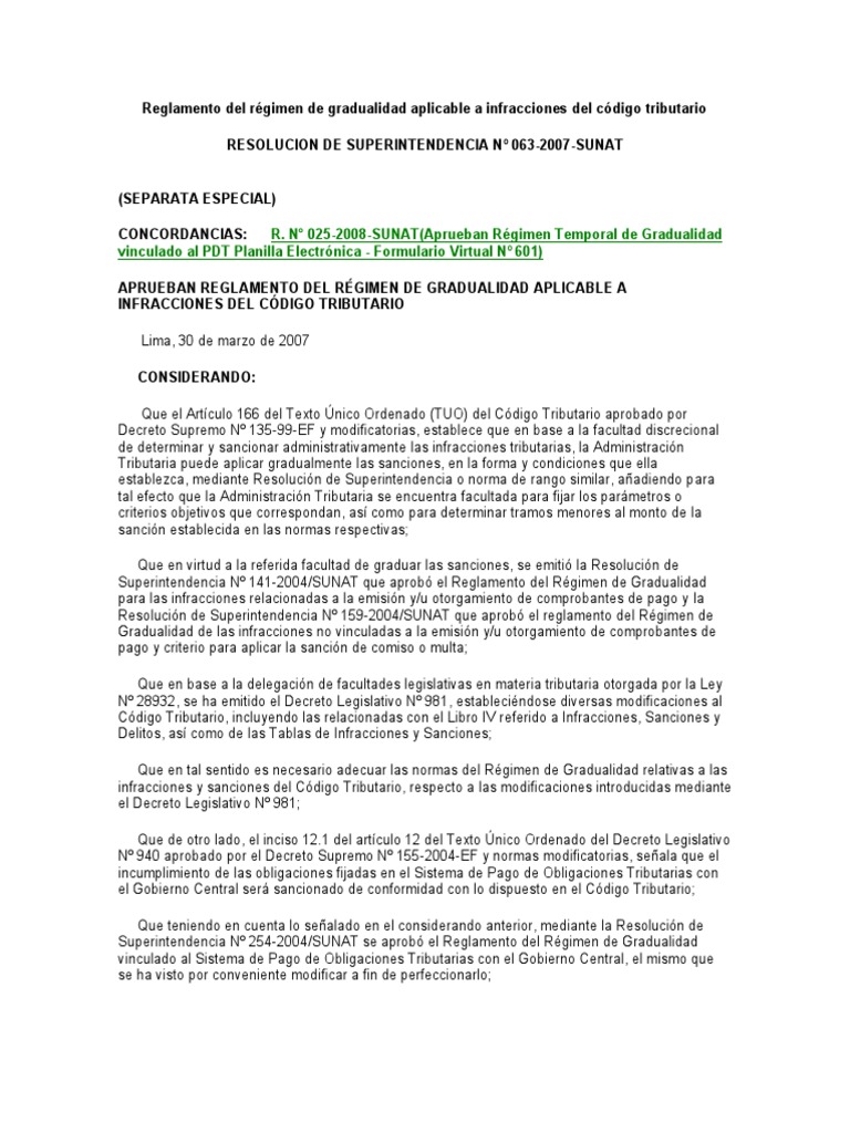Reglamento Del Régimen de Gradualidad Aplicable A Infracciones Del Código Tributario | PDF ...