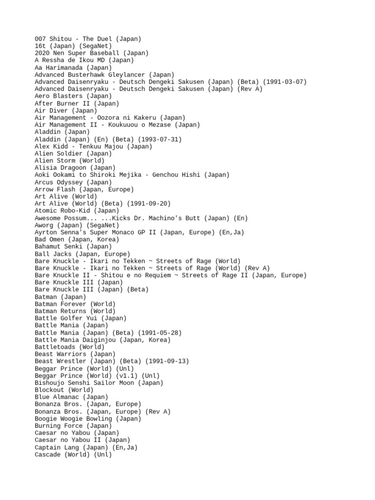 (FileList) SegaMegaDrive Japan (2DCarts) (No Intro) (Robin551.0) | PDF