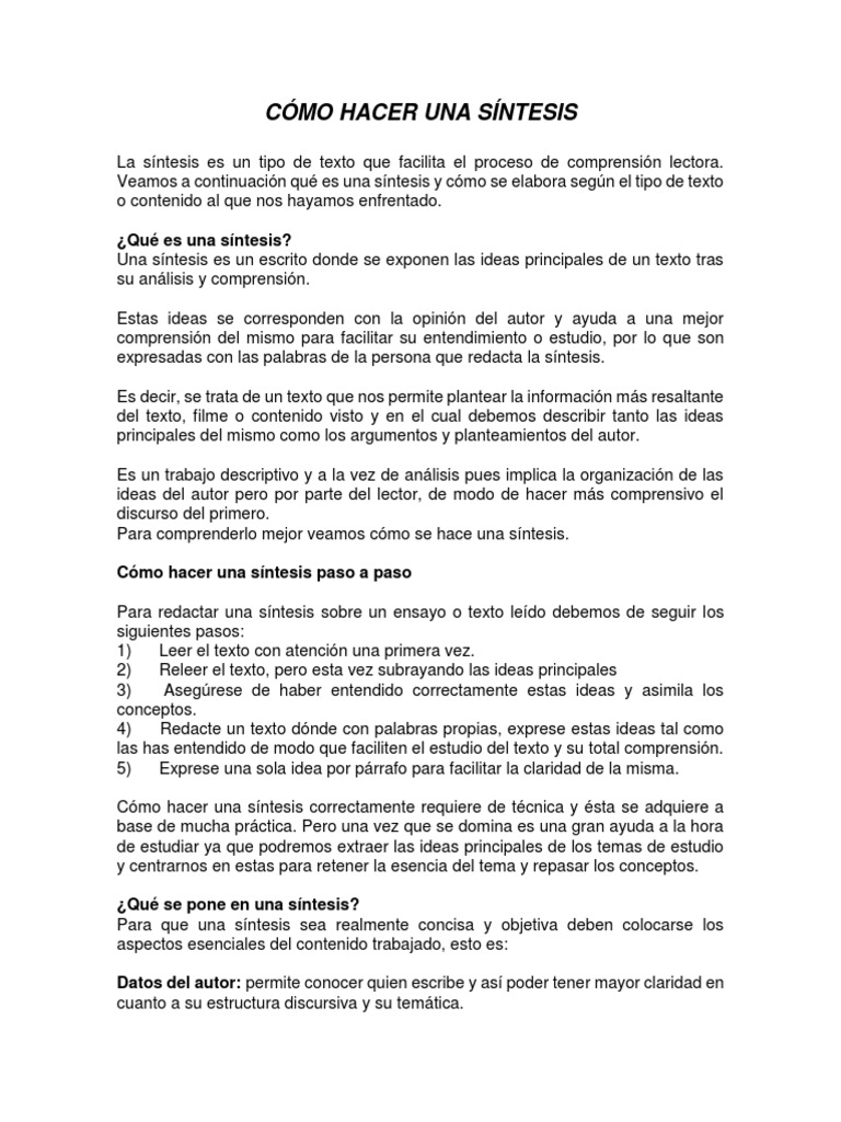 Cómo elaborar una síntesis de forma efectiva | PDF | Comprensión ...