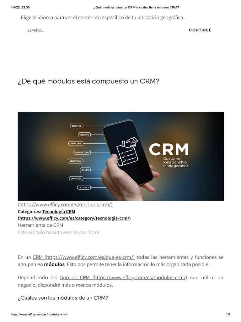 ¿De Qué Módulos Está Compuesto Un CRM?: Español | PDF | Gestión de la ...