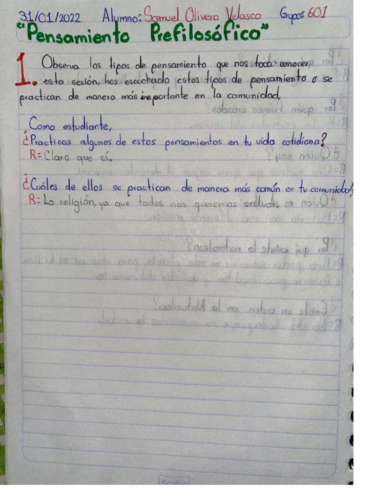 A1-Bi Pensamiento Prefilosofico Samuel Olivera Velasco 601 | PDF