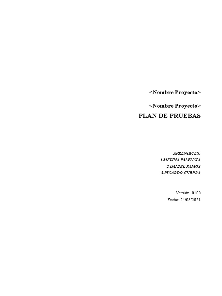 Plantilla - Informe - Plan - Pruebas | PDF | Software | Pruebas de software