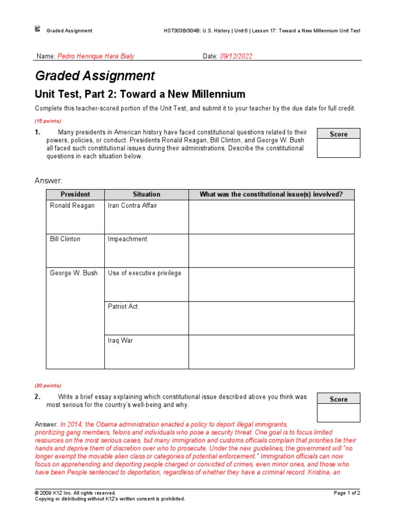 Graded Assignment: Unit Test, Part 2: Toward A New Millennium ...