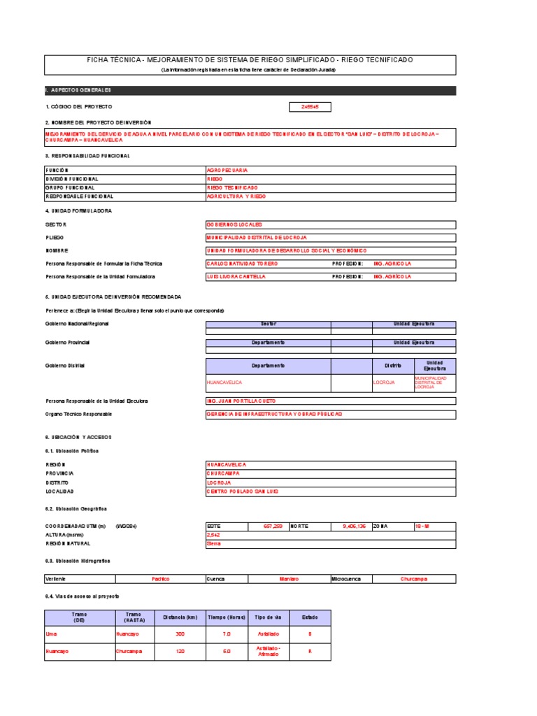Ficha Técnica Específica Simplificada | PDF