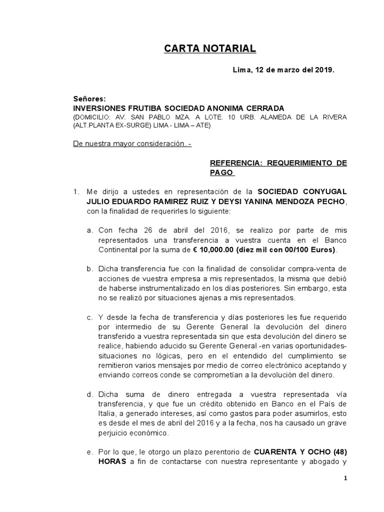 Carta Notarial | PDF | Economias